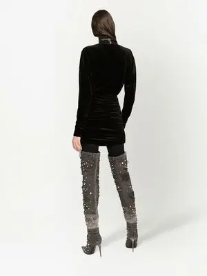 Dolce & Gabbana Draped Velvet Mini Dress With Dg Logo