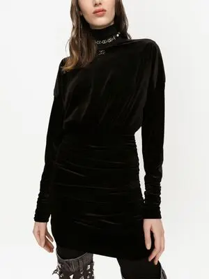 Dolce & Gabbana Draped Velvet Mini Dress With Dg Logo