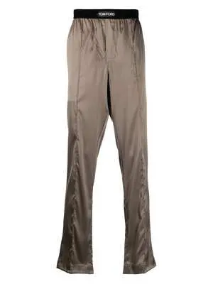 TOM FORD Logo-waist Silk Pajama Bottoms Green