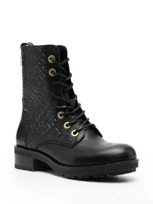 Tommy Hilfiger Monogram-embossed Leather Biker Boots