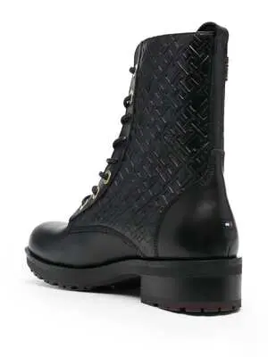 Tommy Hilfiger Monogram-embossed Leather Biker Boots