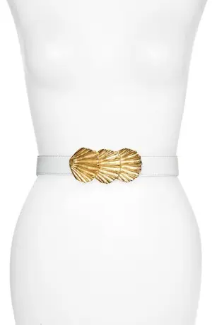 RAINA BELTS Sally Shell Clasp Leather Belt - White