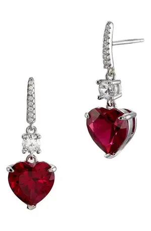 SAVVY CIE JEWELS Cubic Zirconia Heart Drop Earrings - Red
