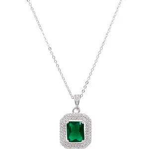 SAVVY CIE JEWELS Double Halo Pendant Necklace - Green