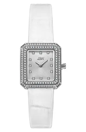 JBW Arc Diamond Leather Strap Watch - White