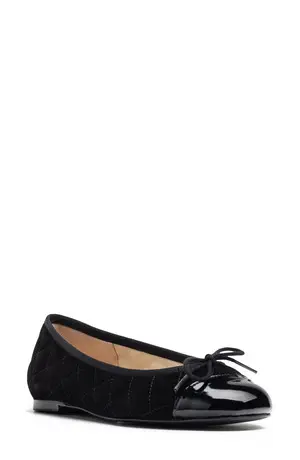JON JOSEF Belle Quilted Ballerina Flat - Black Suede