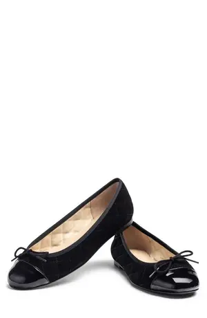 JON JOSEF Belle Quilted Ballerina Flat - Black Suede