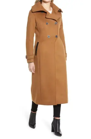 Mackage Elodie Double-Breasted Military Maxi Coat Camel