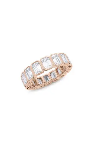 HAUTECARAT HauteCarat Emerald Bezel Lab Created Diamond Eternity Ring 14k Rose Gold