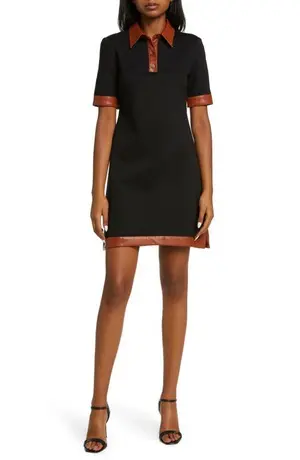 Eliza J Faux Leather Trim Shirtdress