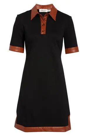 Eliza J Faux Leather Trim Shirtdress