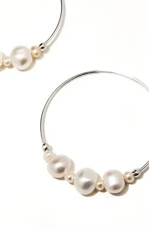 CHILD OF WILD Tefnut Freshwater Pearl Hoop Earrings - Silver