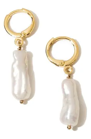 CHILD OF WILD Alexandria Cultured Pearl Drop Hoop Earrings - Gold