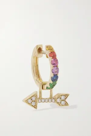 Robinson Pelham Orb And Left Arrow Earwish 14-karat Multi-stone Single Hoop Earring - Gold