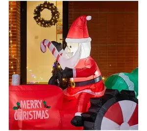 GLITZHOME 11ft Lighted Santa On Tractor Outdoor Inflatable