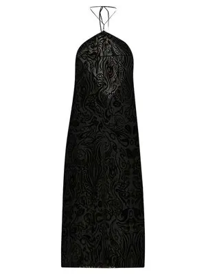 SUPRIYA LELE Abstract-pattern Semi-sheer Crepe And Velvet Midi Dress