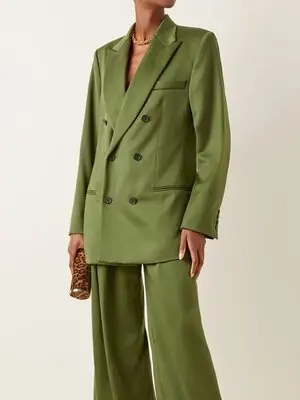 Brandon Maxwell Wool Satin Faille Double-breasted Blazer