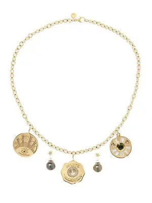 MARLO LAZ Coin 14-karat Gold Multi-stone Necklace