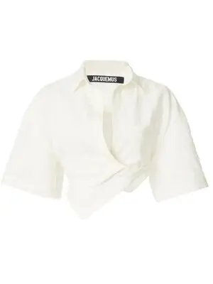 Jacquemus Capri Oversized Twisted Linen Cropped Shirt