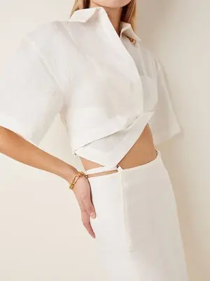 Jacquemus Capri Oversized Twisted Linen Cropped Shirt