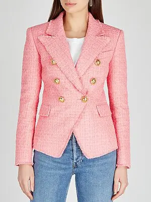 Balmain Pink Double-breasted Tweed Blazer