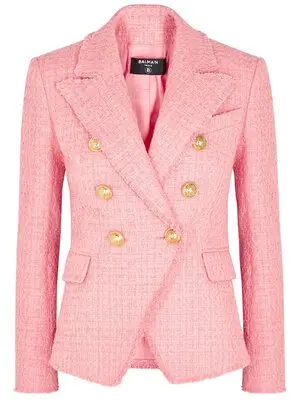 Balmain Pink Double-breasted Tweed Blazer