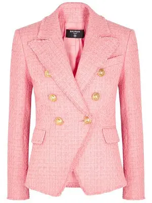 Balmain Pink Double-breasted Tweed Blazer