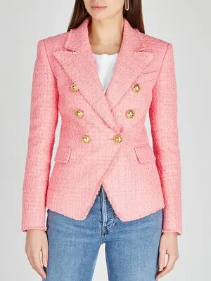 Balmain Pink Double-breasted Tweed Blazer