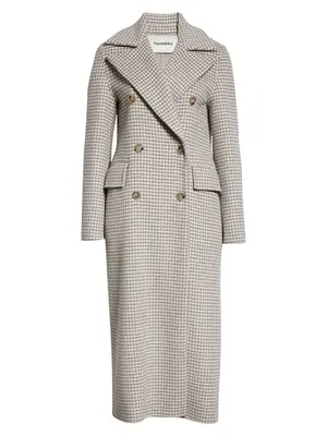 Nanushka Lana Check Double Breasted Wool & Silk Coat