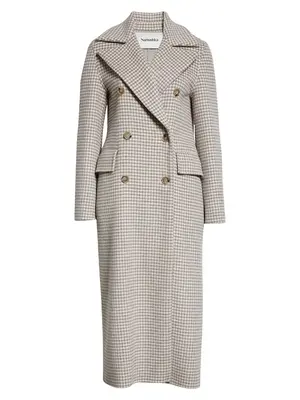 Nanushka Lana Check Double Breasted Wool & Silk Coat