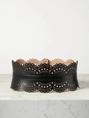Alaïa Laser-cut Leather Waist Belt - Black