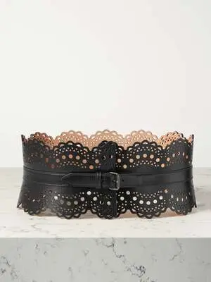 Alaïa Laser-cut Leather Waist Belt - Black
