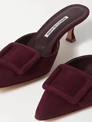 Manolo Blahnik Maysale Buckled Suede Mules