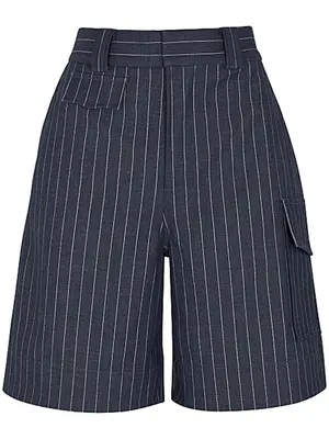 GANNI Navy Pinstriped Twill Shorts