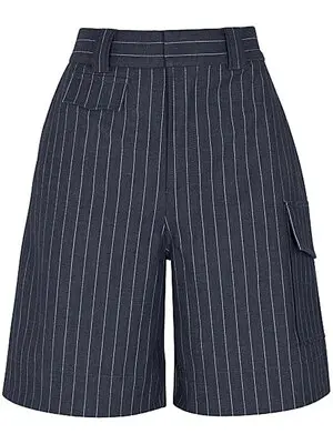 GANNI Navy Pinstriped Twill Shorts
