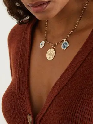 MARLO LAZ Coin 14-karat Gold Multi-stone Necklace
