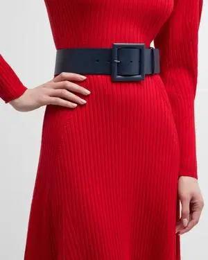 Carolina Herrera Wide Leather Belt - Midnight