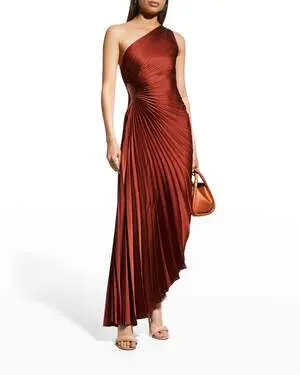 A.L.C. A.L.C. Delfina Pleated One-Shoulder Dress - Brunette