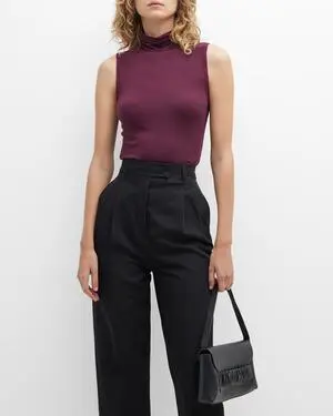 Vince Sleeveless Turtleneck Top Deep Plum Wine