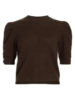 FRAME Ruched Sleeve Cashmere-wool Sweater Espresso