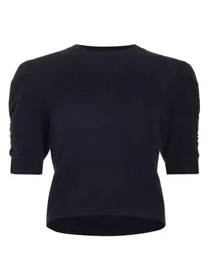 FRAME Ruched Sleeve Cashmere-wool Sweater Navy