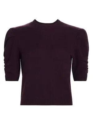 FRAME Ruched Sleeve Cashmere-wool Sweater Plum