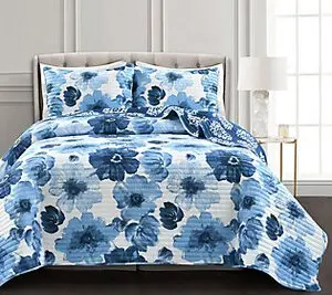 LUSH DECOR Leah Reversible Quilt Navy/white 3pc Set King - One-color