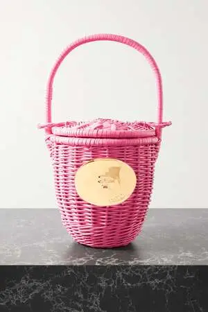PATOU Embellished Wicker Bucket Bag - Bubblegum