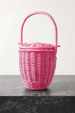PATOU Embellished Wicker Bucket Bag - Bubblegum