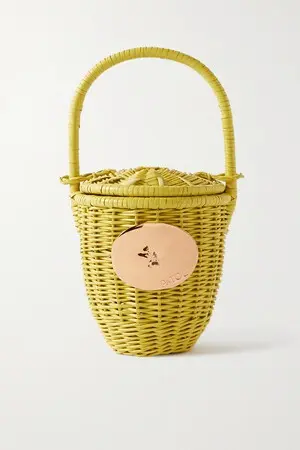 PATOU Embellished Wicker Bucket Bag Yellow