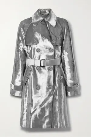 Michael Kors Belted Double-breasted Metallic Calf Hair Trench Coat - Silver