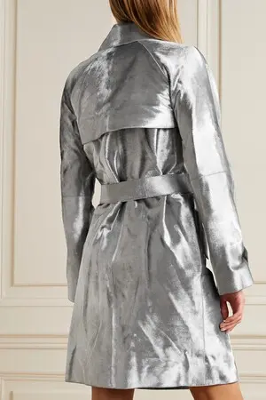 Michael Kors Belted Double-breasted Metallic Calf Hair Trench Coat