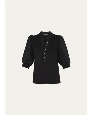 Veronica Beard Coralee Knit Button-front Top - Black