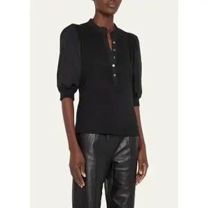 Veronica Beard Coralee Knit Button-front Top - Black